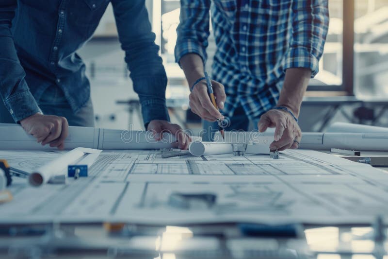 Architects Reviewing Blueprint Stock Illustration - Illustration of ...