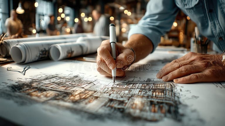 Architects Study Blueprints while Planning a Building. Generative AI ...