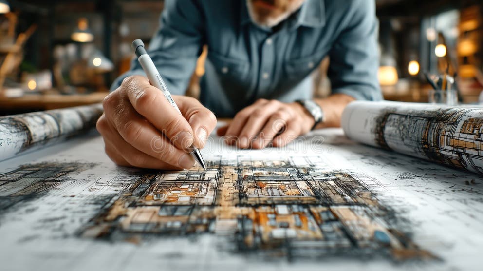 Architects Study Blueprints while Planning a Building. Generative AI ...