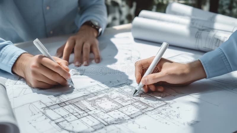 Architects Study Blueprints while Planning a Building. Generative AI ...