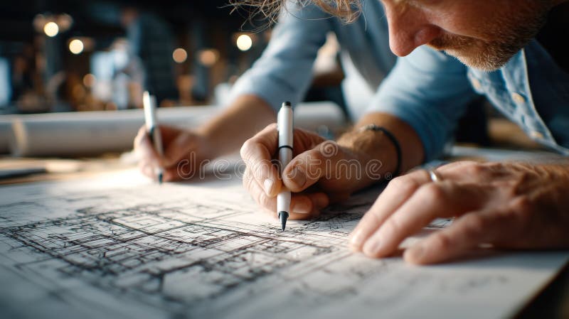 Architects Study Blueprints while Planning a Building. Generative AI ...