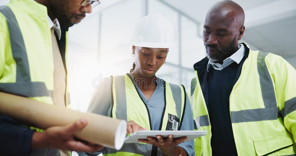 Architects, Team and Tablet for Browsing with Planning for Construction ...