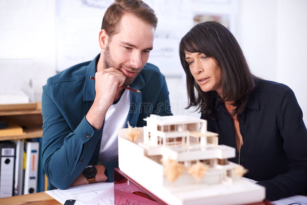 Architects, Teamwork and Smile with Building Model, 3d Design and ...