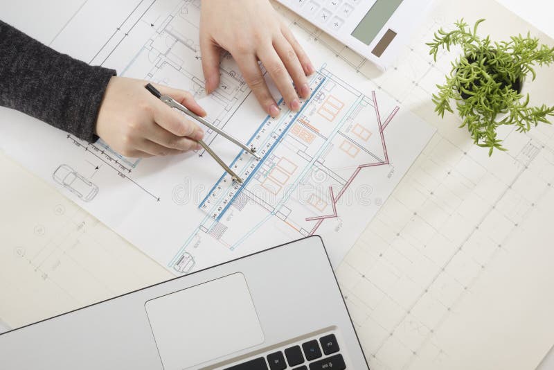 Architects Working on Blueprint, Real Estate Project. Architect ... Architects Working on Blueprint, Real Estate Project. Architect ...