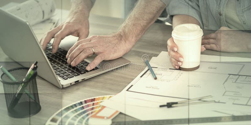 Architects Working on New Construction Project, Geometric Pattern Stock ...