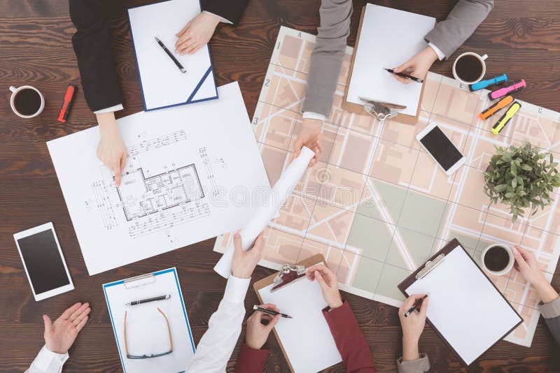 Architects Working on Plans Stock Image - Image of highlighter, design ...