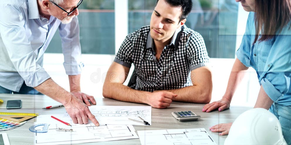 Architects Working on Plans, Geometric Pattern Stock Image - Image of ...