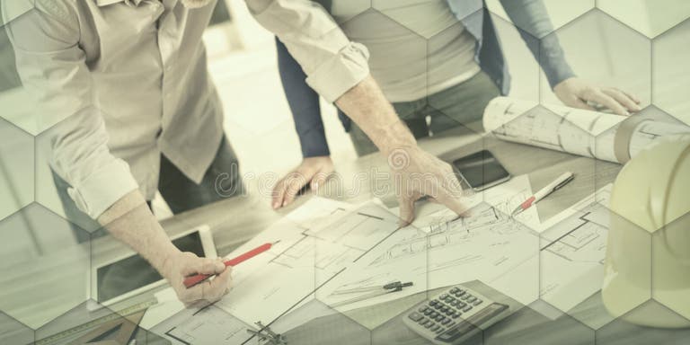Architects Working on Plans, Geometric Pattern Stock Illustration ...