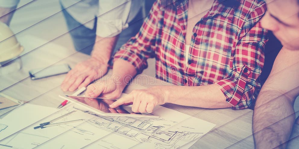 Architects Working on Plans, Geometric Pattern Stock Illustration ...