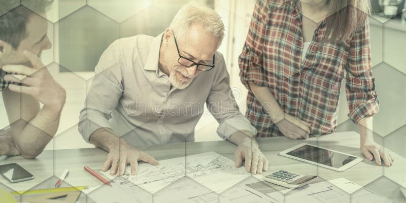 Architects Working on Plans, Light Effect, Geometric Pattern Stock ...