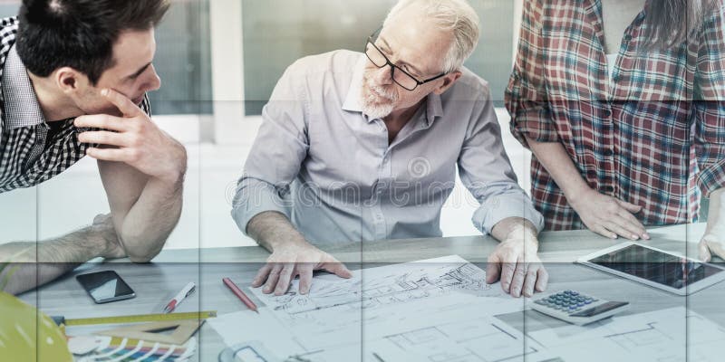 Architects Working on Plans, Light Effect, Geometric Pattern Stock ...