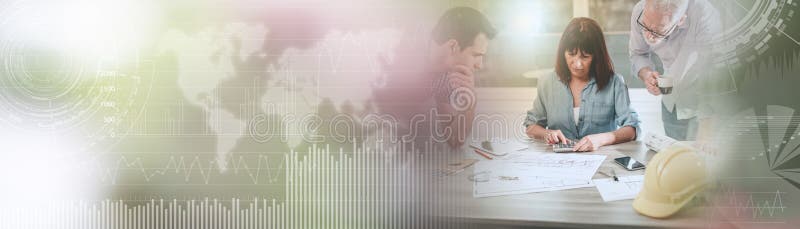 Architects Working on Plans, Light Effect; Panoramic Banner Stock Image ...