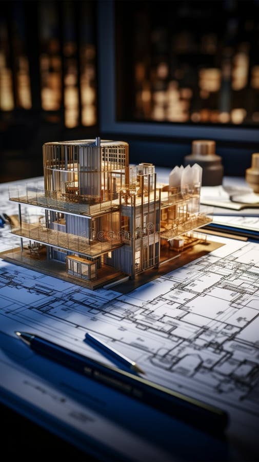 Architects Workspace Blueprint Rolls Elegantly Positioned on Table ...