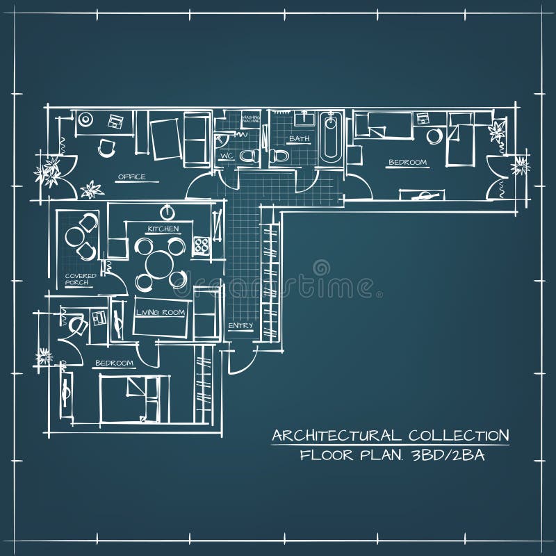 Architecturaal vloerplan vector illustratie. Illustration of flat ...