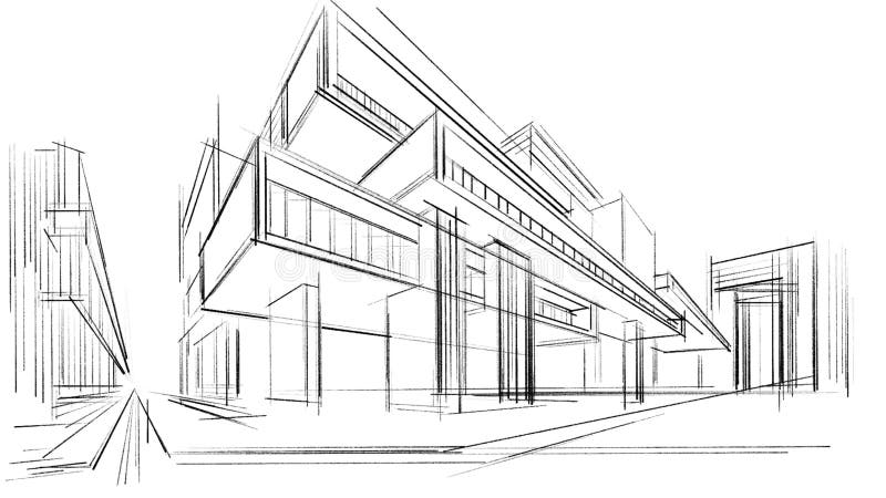 Architectural Abstract Sketch of a Complex of Buildings. Stock Footage ...