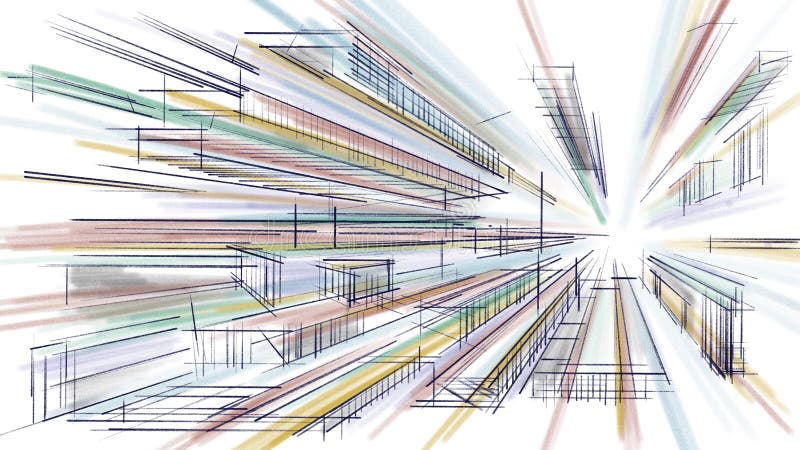 Architectural Abstract Sketch Pencil Composition. Made by Hand Stock ...