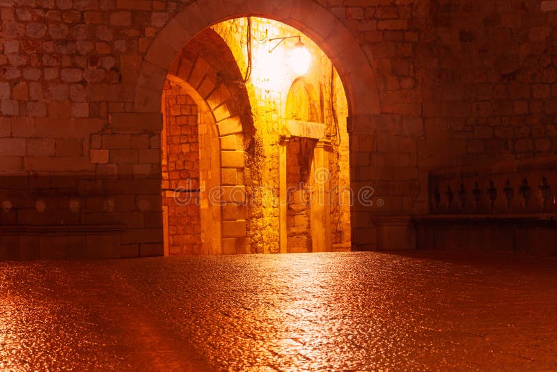 Architectural Arch in the Night Stock Photo - Image of building, light ...