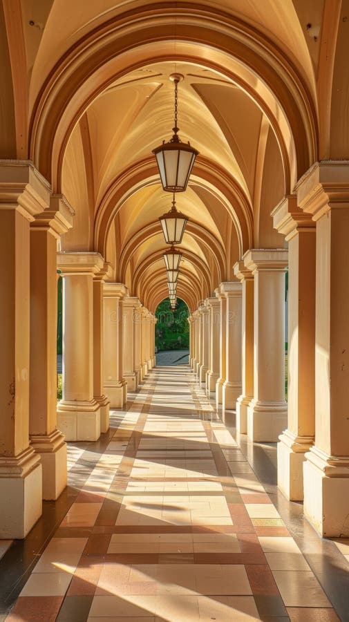Architectural Archway Corridor with Sunlight and Shadows Stock Photo ...