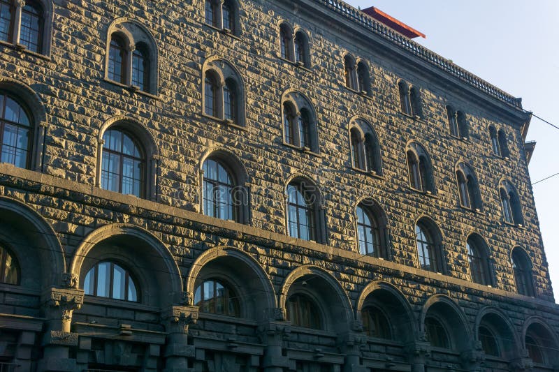 Architectural Background, Dark Facade of an Old City Building, Barely ...