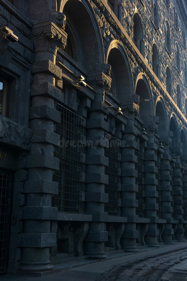 Architectural Background, Dark Facade of an Old City Building, Barely ...