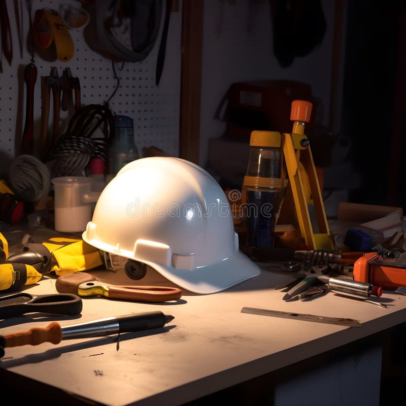 Architectural Background with Safety Engineer Helmet , Flashlight and ...