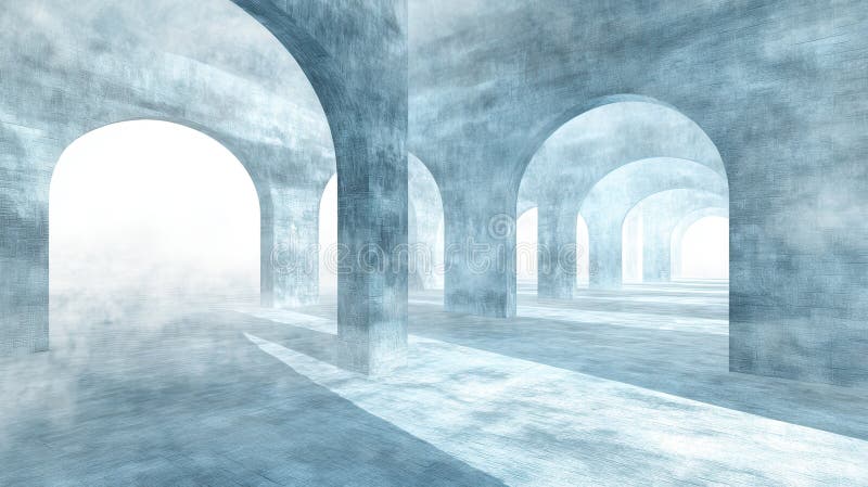 Architectural Blue Arches in Fog, Tunnel Vision, Abstract Geometry ...