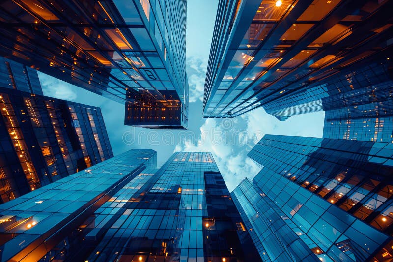 Architectural Blue Perspective, Modern Skyscrapers, Smart City Stock ...