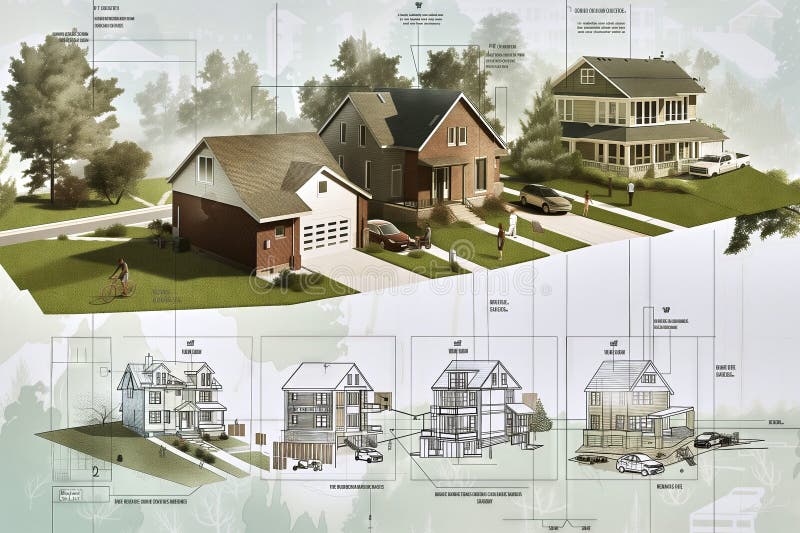 Architectural Blueprint Concept of Suburban Homes Stock Illustration ...