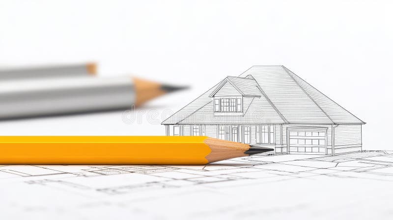 Architectural Blueprint Design, Pencil and House Model on Construction ...
