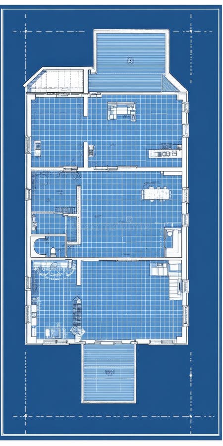 Architectural Blueprint Floor Plan on Blue Background, House Design ...
