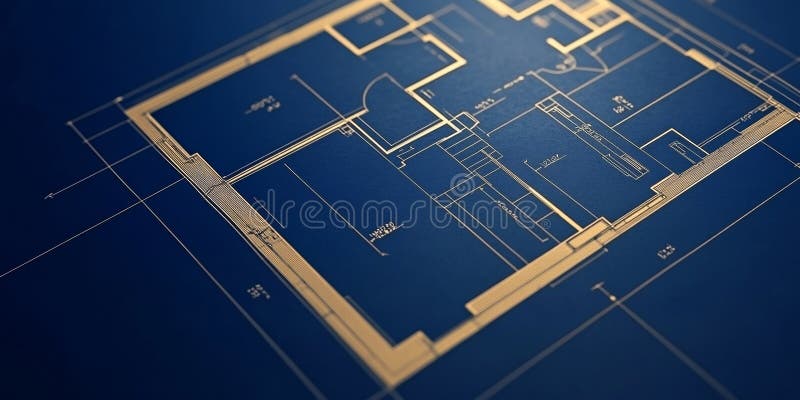Architectural Blueprint Floor Plan on Blue Background, Technical ...