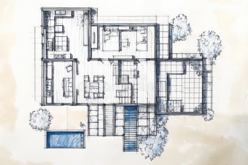 Architectural Blueprint Floor Plan on Technical Background Stock Image ...