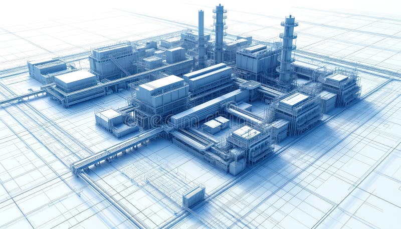 Architectural Blueprint Illustrates Large Factory Complex with Multiple ...