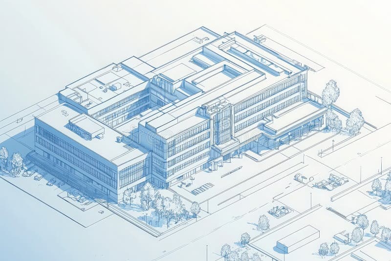 Detailed Architectural Blueprint of a Modern Building in a Commercial ...