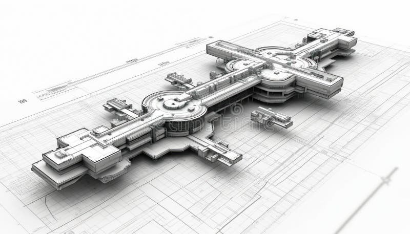 Architectural Blueprint Illustration. Technical Drawing Modern Building ...