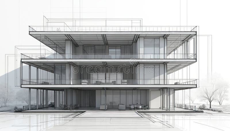 Modern Architectural Design Three Story Building Large Glass Windows ...