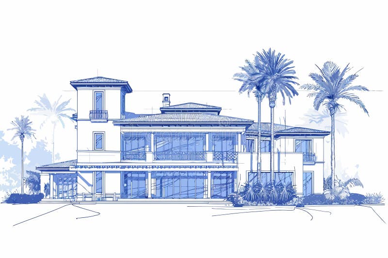 Architectural Blueprint of a Luxury Villa Isolated Vector Style Stock ...