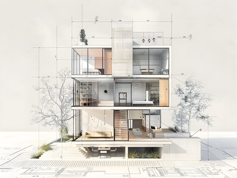 Architectural Blueprint of a Minimalist Urban House Showcasing ...
