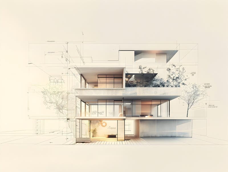 Architectural Blueprint of a Minimalist Urban House with Technical ...