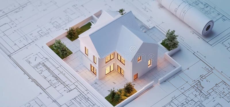 Architectural Blueprint and Model Home Design, a Detailed Top View of a ...