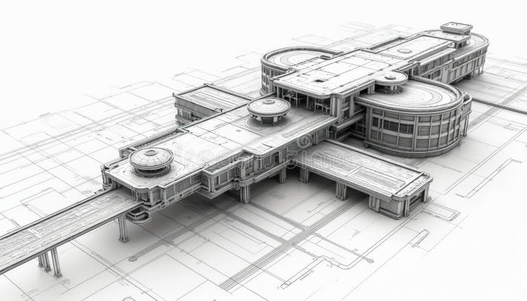 Architectural Blueprint of Modern Building Complex. Abstract Wireframe ...
