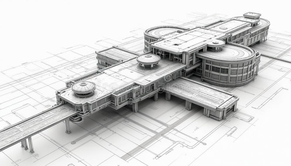 Architectural Blueprint of Modern Building Complex. Abstract Wireframe ...
