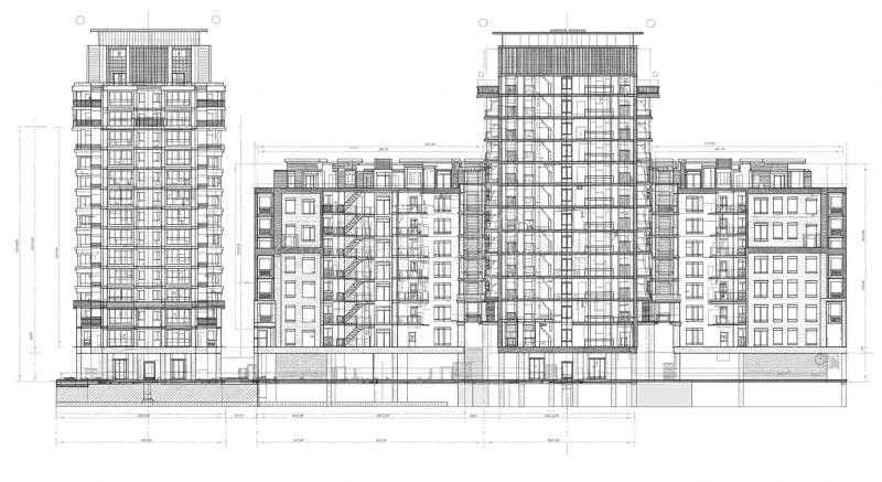 Architectural Blueprint of a Modern Multi-story Residential Building ...