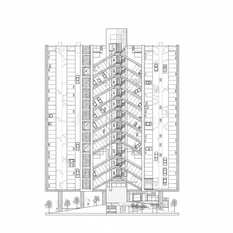 Architectural Blueprint of a Multi-level Parking Garage. the Design ...