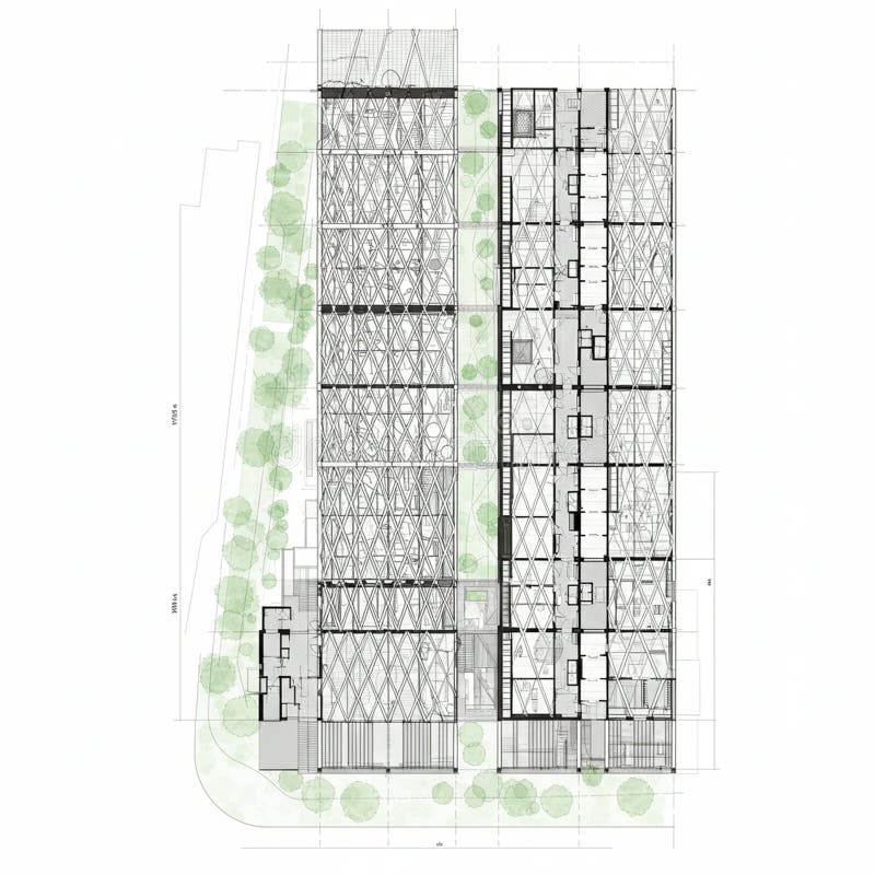 Architectural Blueprint of a Multi-story Building Featuring Two Main ...