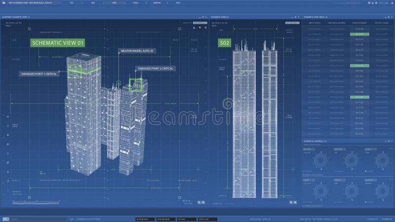Architectural Blueprint Overview of Tall Skyscrapers Presented in a ...