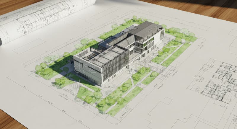 Architectural Blueprint on Paper Stock Illustration - Illustration of ...