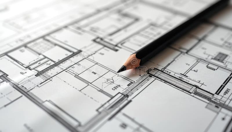 Architectural Blueprint with Pencil. Detailed Floor Plan for ...