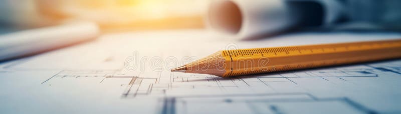 Architectural Blueprint with Pencil and Ruler Stock Illustration ...