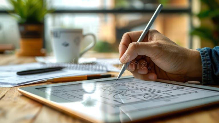 Architectural Blueprint Plan Displayed on a Tablet Device Screen on a ...